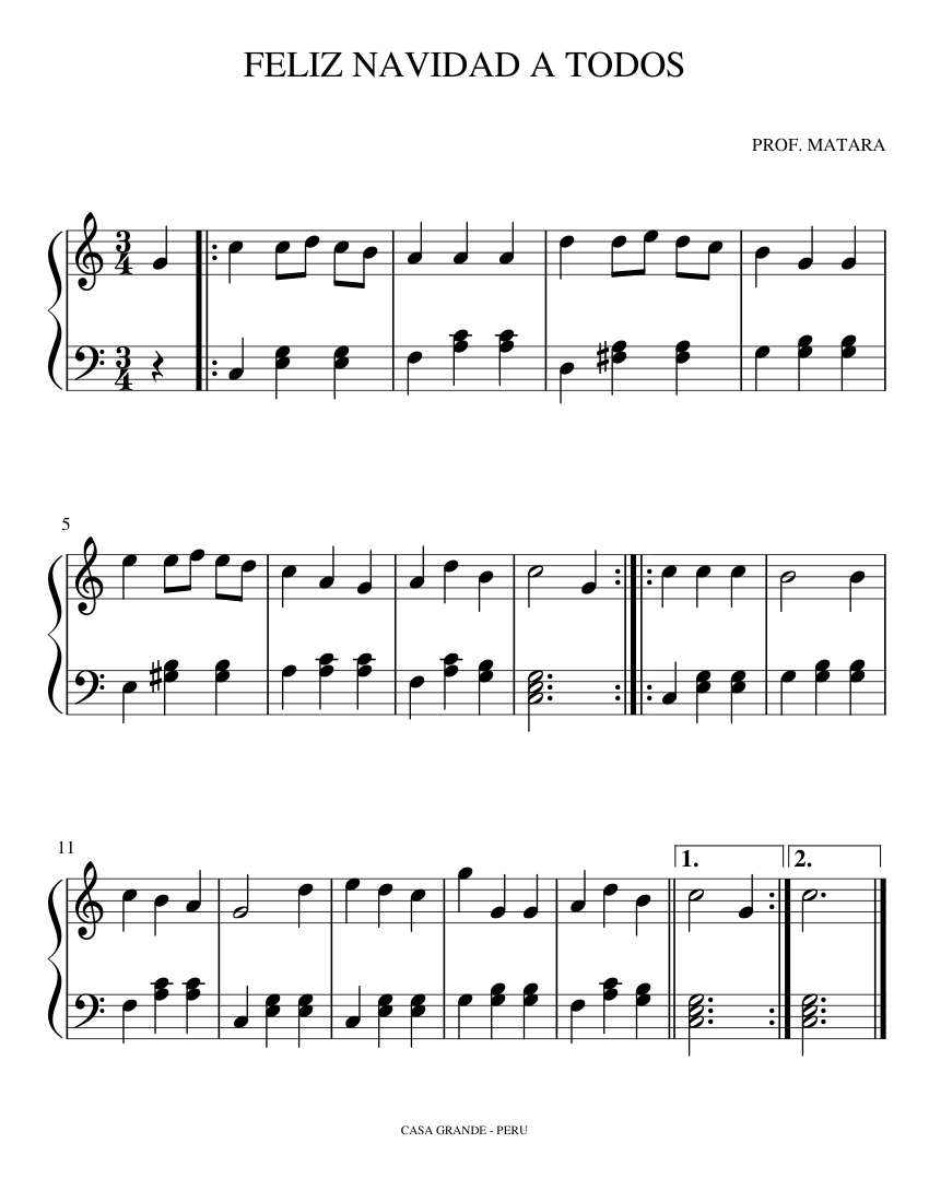 FELIZ NAVIDAD A TODOS - TUTORIAL DE PIANO Sheet Music for Piano (Solo ...