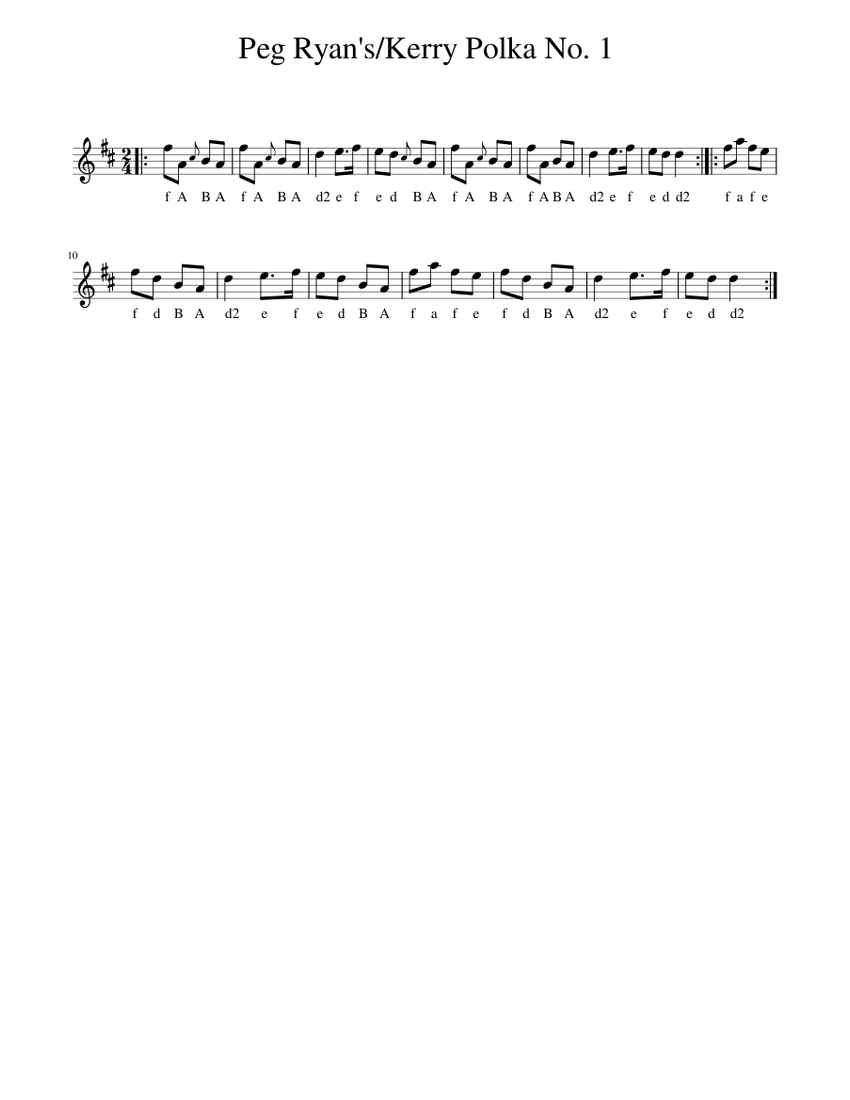 Peg Ryan's/Kerry Polka No. 1 Sheet music for Piano (Solo) | Musescore.com