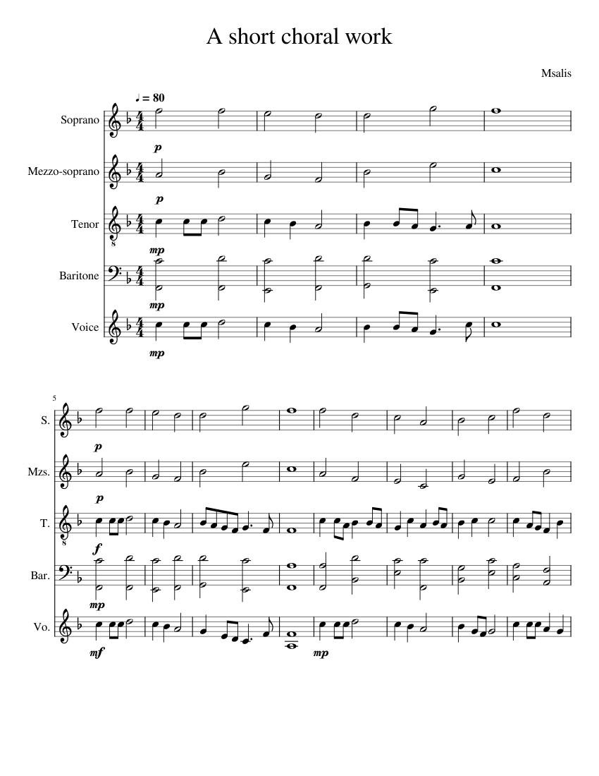Short choral work Sheet music for Soprano, Tenor, Vocals, Baritone ...