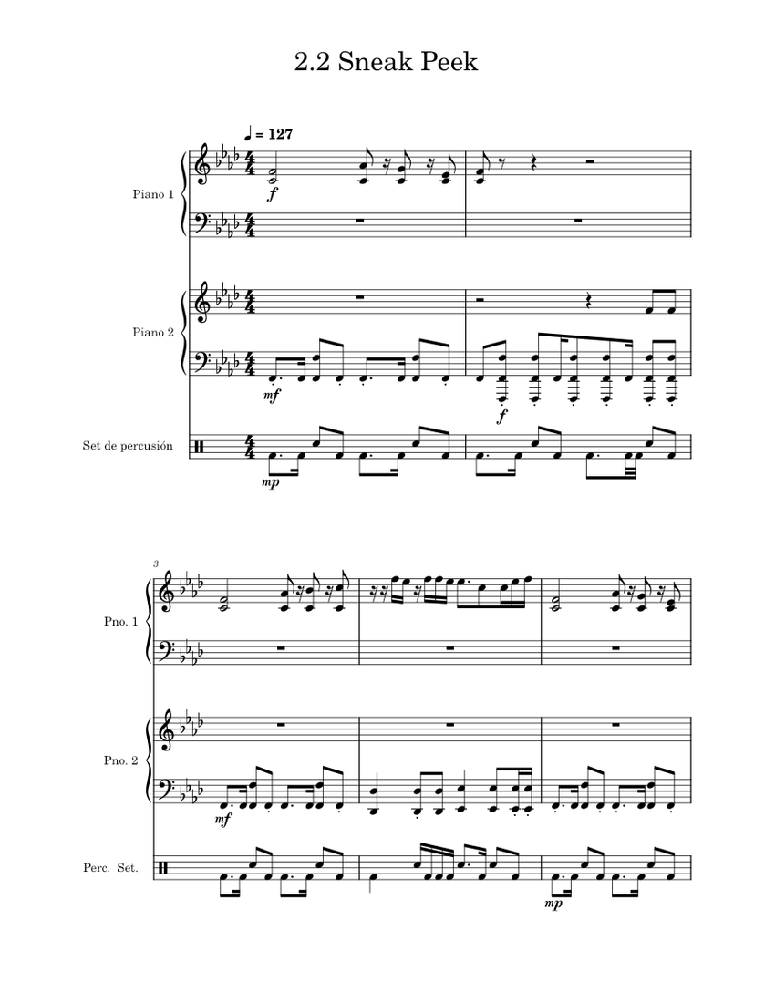 2.2 Sneak Peek Piano Sheet Music for Piano, Drum group (Mixed Trio ...