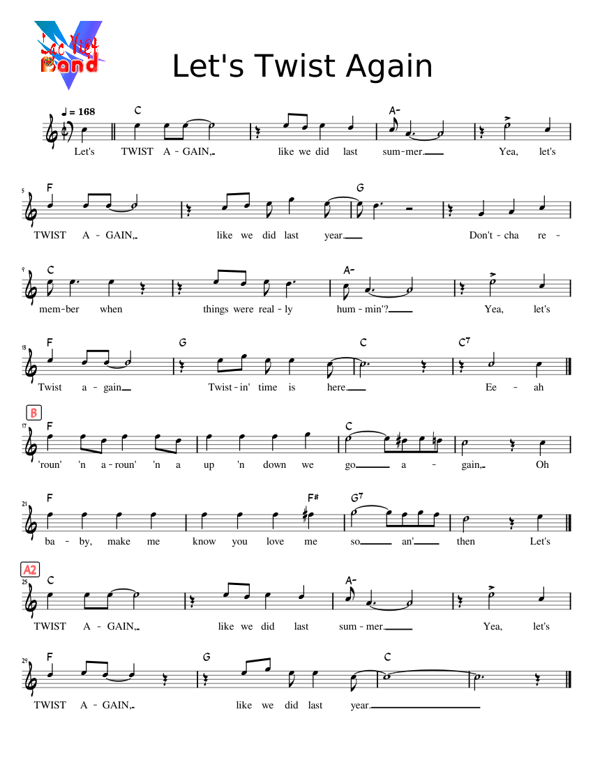 Let's Twist Again Sheet Music with Chords for Piano (Solo) Easy | MuseScore.com
