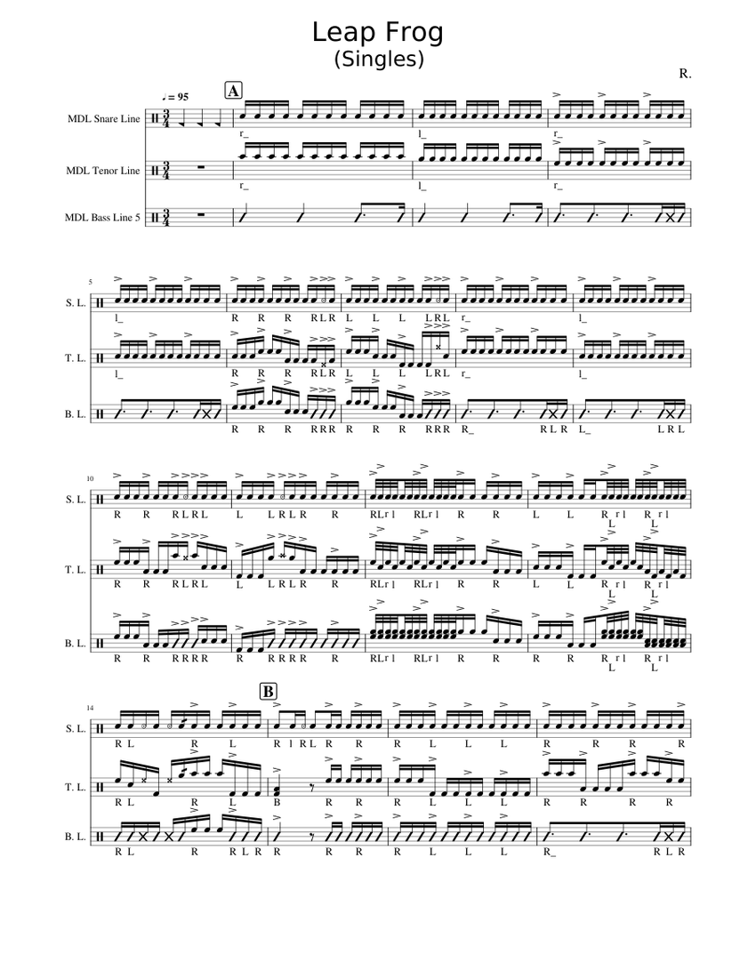 Leap Frog (Singles) Sheet music for Snare drum, Tenor drum, Bass drum ...