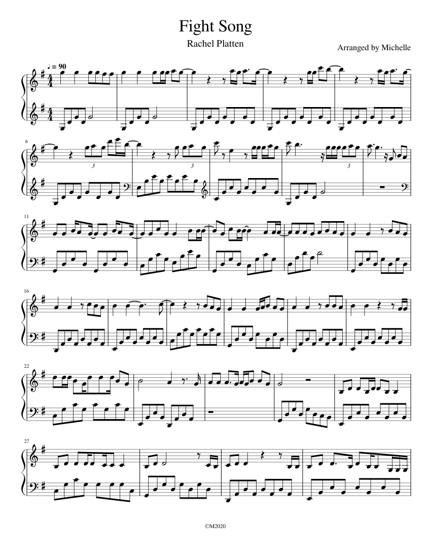 Fight Song (Rachel Platten) Sheet Music for Piano (Solo) Easy ...