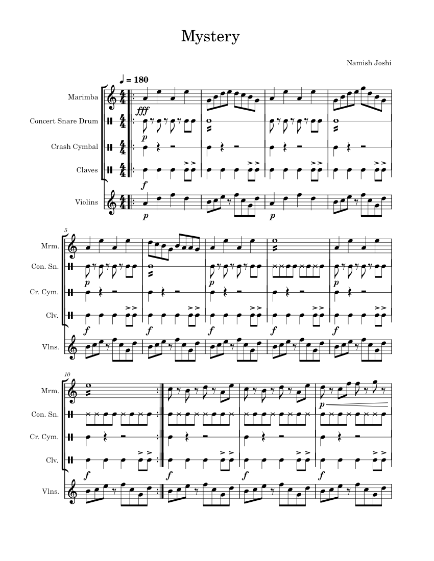 Mystery Sheet music for Snare drum, Crash, Marimba, Strings group & more instruments (Percussion ...