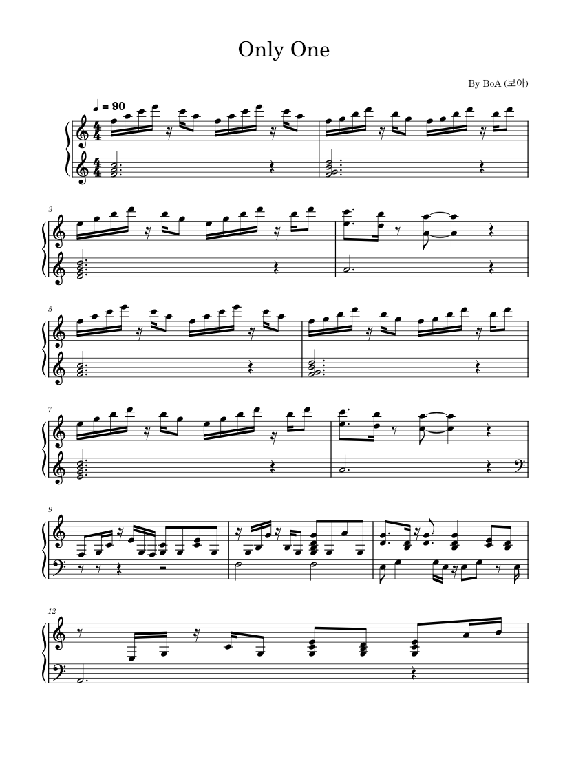 Only One – BoA (보아) Sheet Music for Piano (Solo) | MuseScore.com