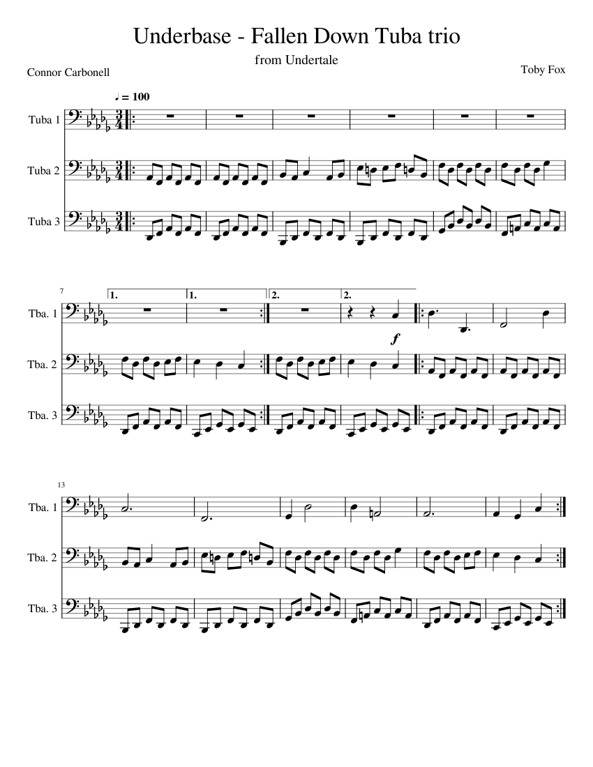 Fallen Down - Undertale Sheet Music for Tuba (Brass Trio) | MuseScore.com