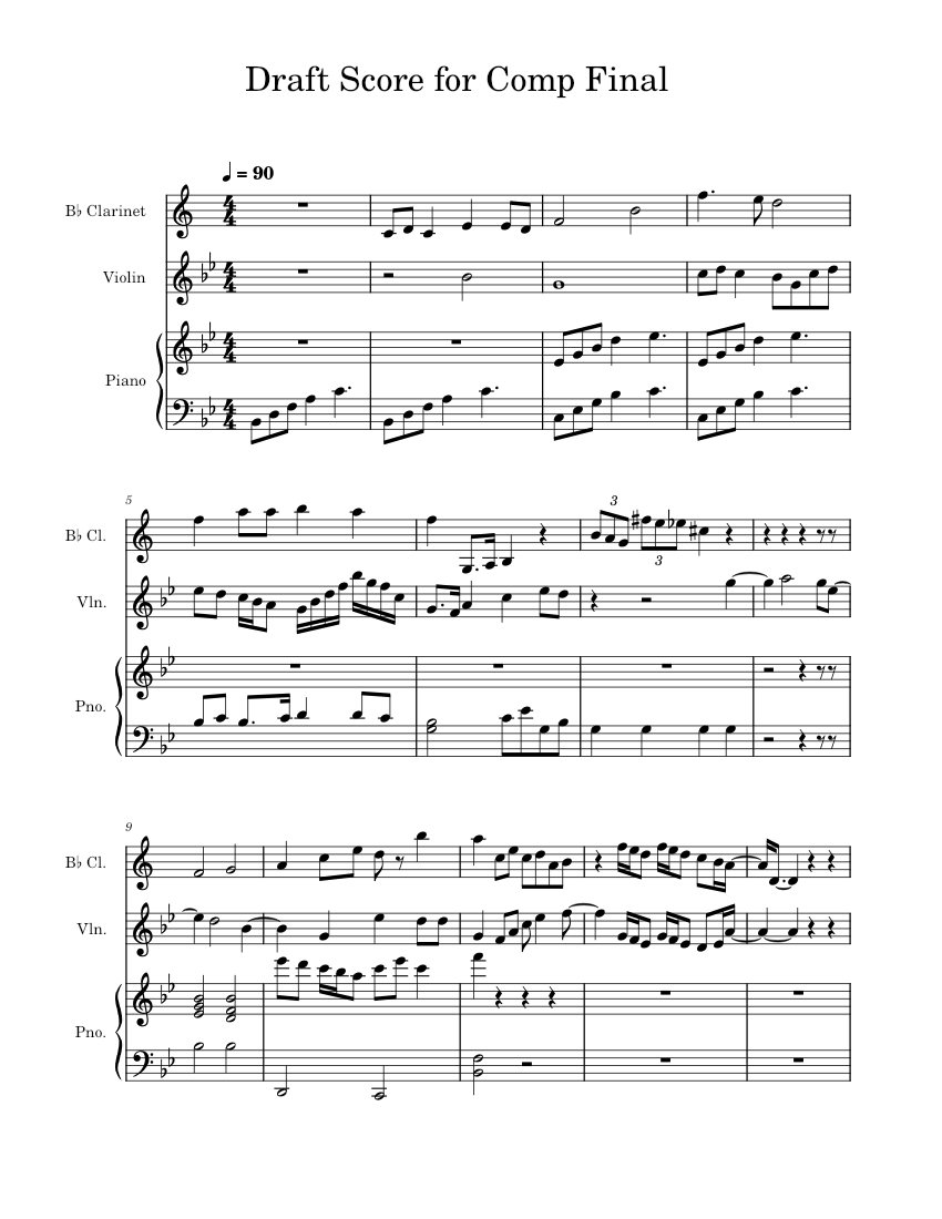 Draft Score for Comp Final Sheet music for Piano, Clarinet in b-flat ...