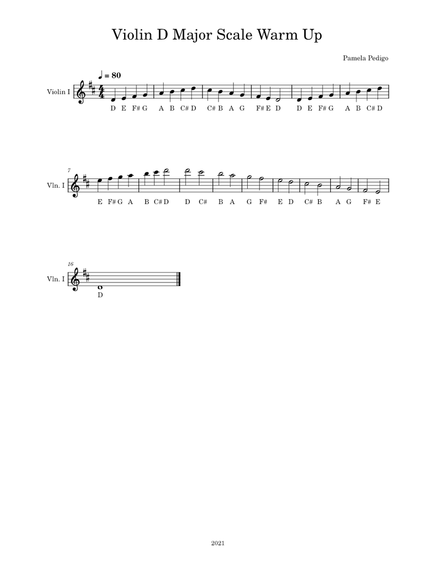 Violin D Major Scale Warm Up Sheet Music for Violin (Solo) | MuseScore.com