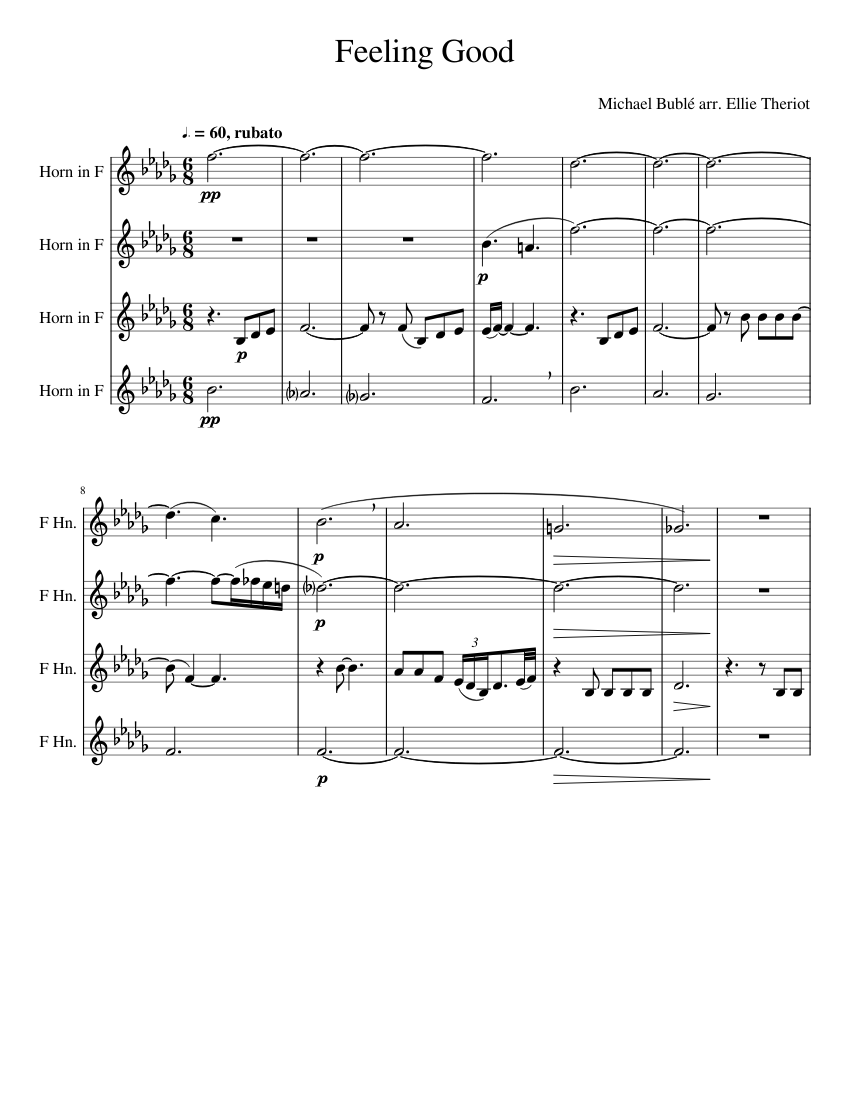 Feeling Good Sheet Music for French horn (Mixed Quartet) | MuseScore.com
