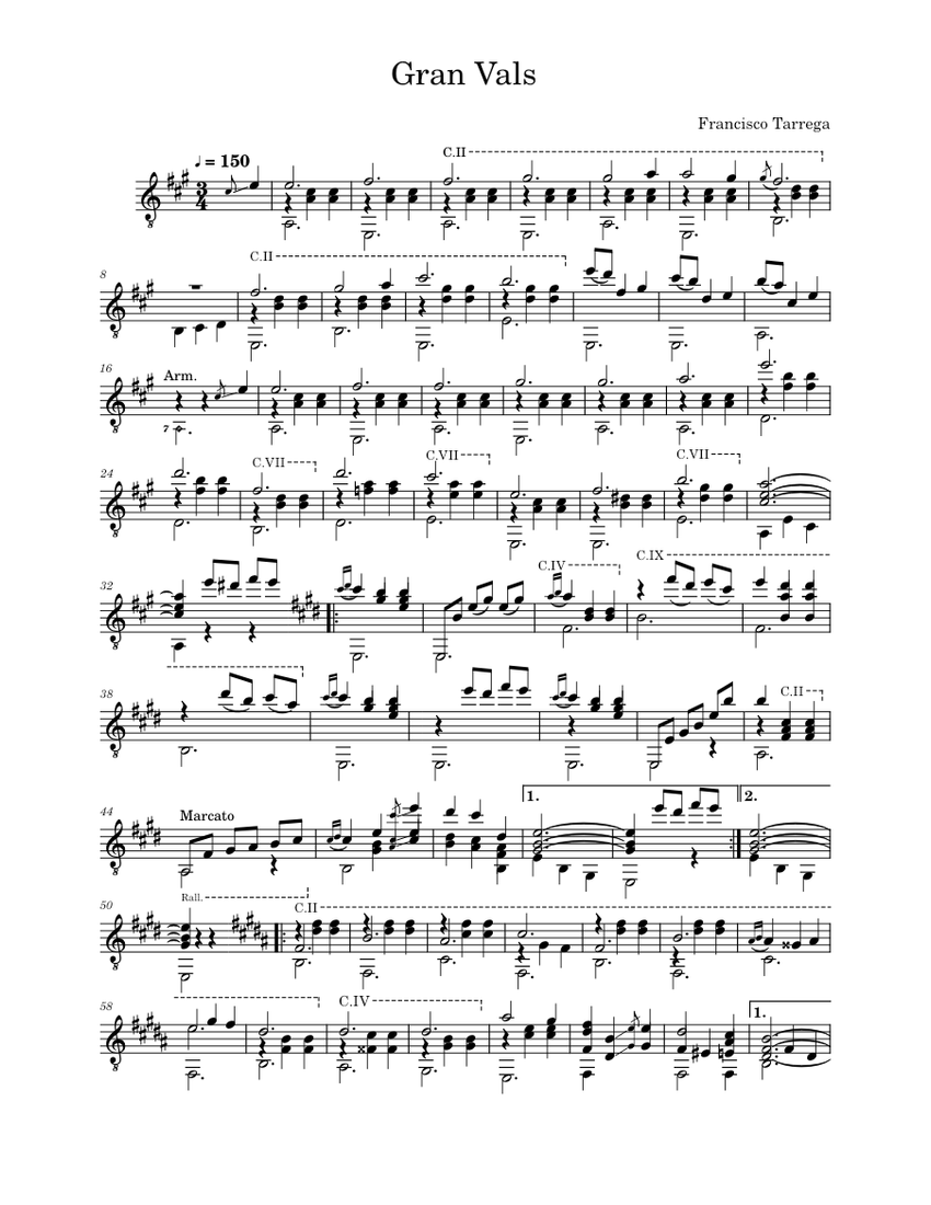 Gran Vals Francisco Tárrega Gran Vals Sheet Music For Guitar Solo
