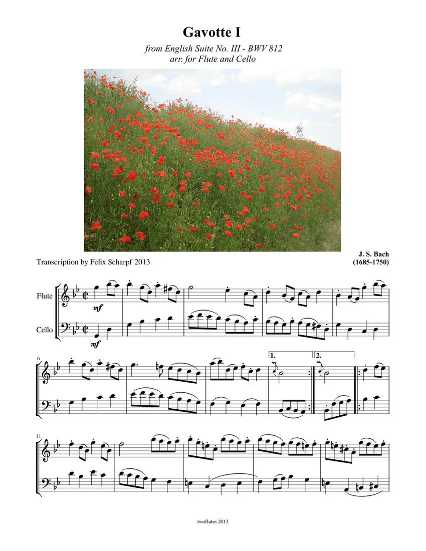 Bach, J. S. - Gavotte 1 from French Suite No. 3 (BWV 812) for Flute and ...