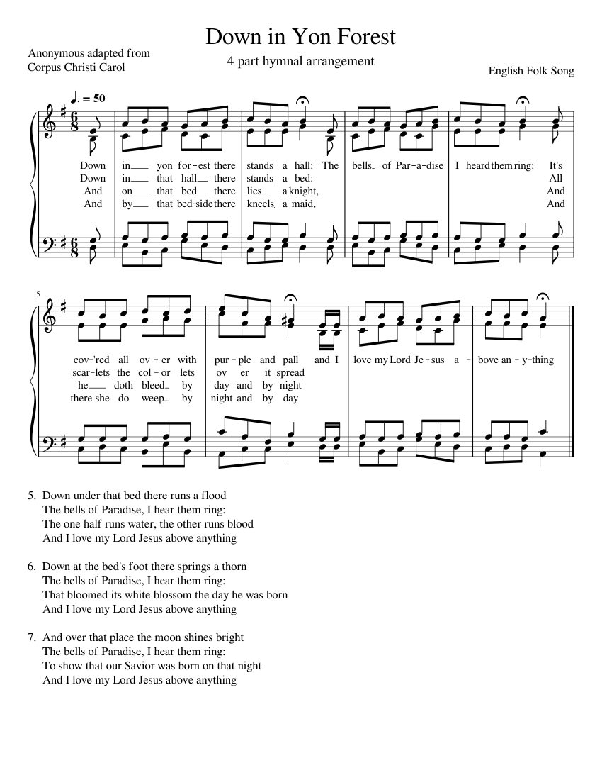 Down In Yon Forest Sheet Music for Piano (SATB) easy | MuseScore.com