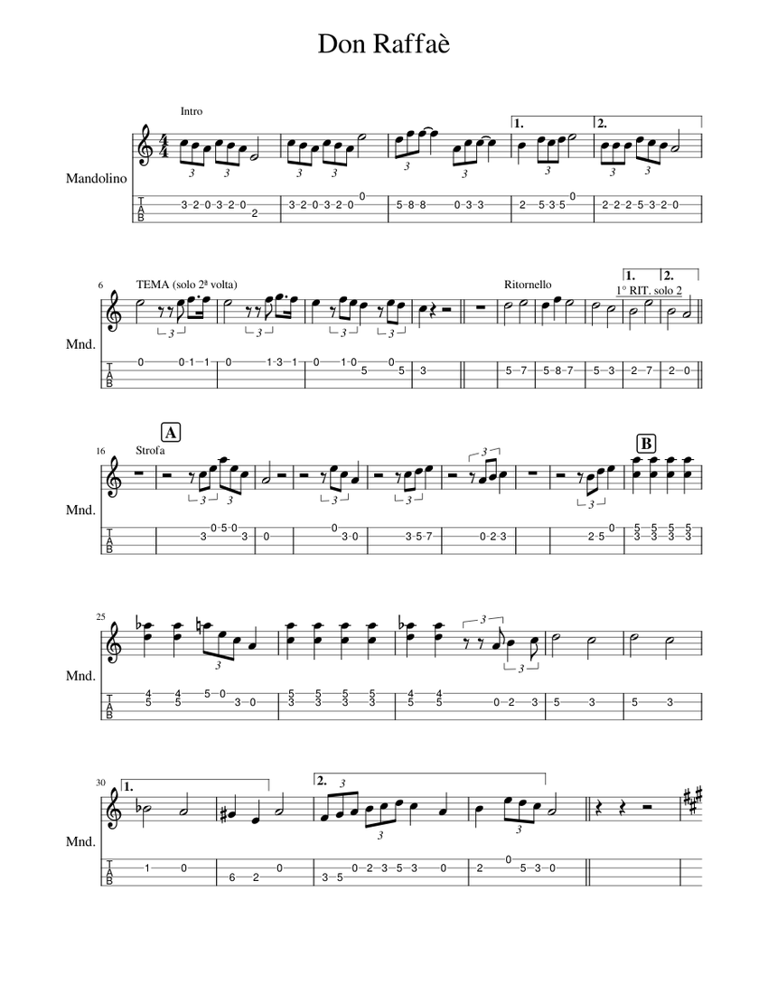Don Raffaè Sheet music for Mandolin (Solo) | Musescore.com