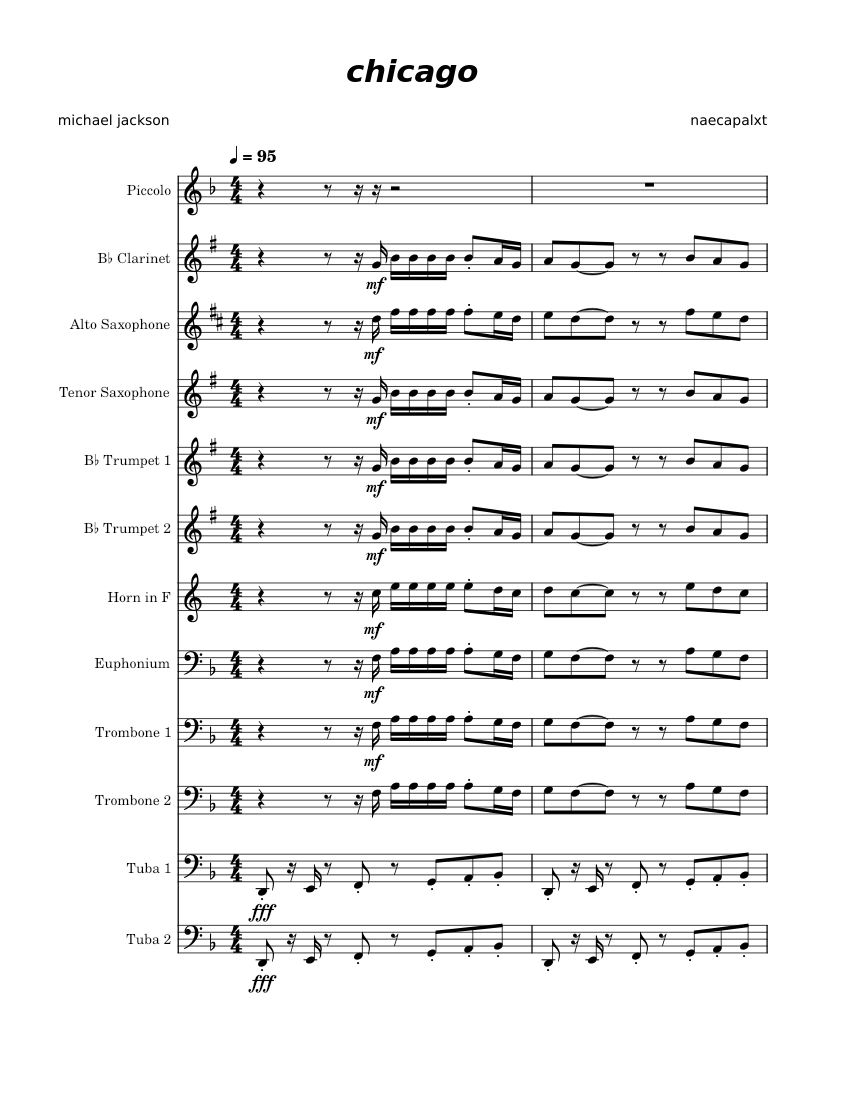 chicago new Sheet music for Trombone, Euphonium, Tuba, Flute piccolo ...
