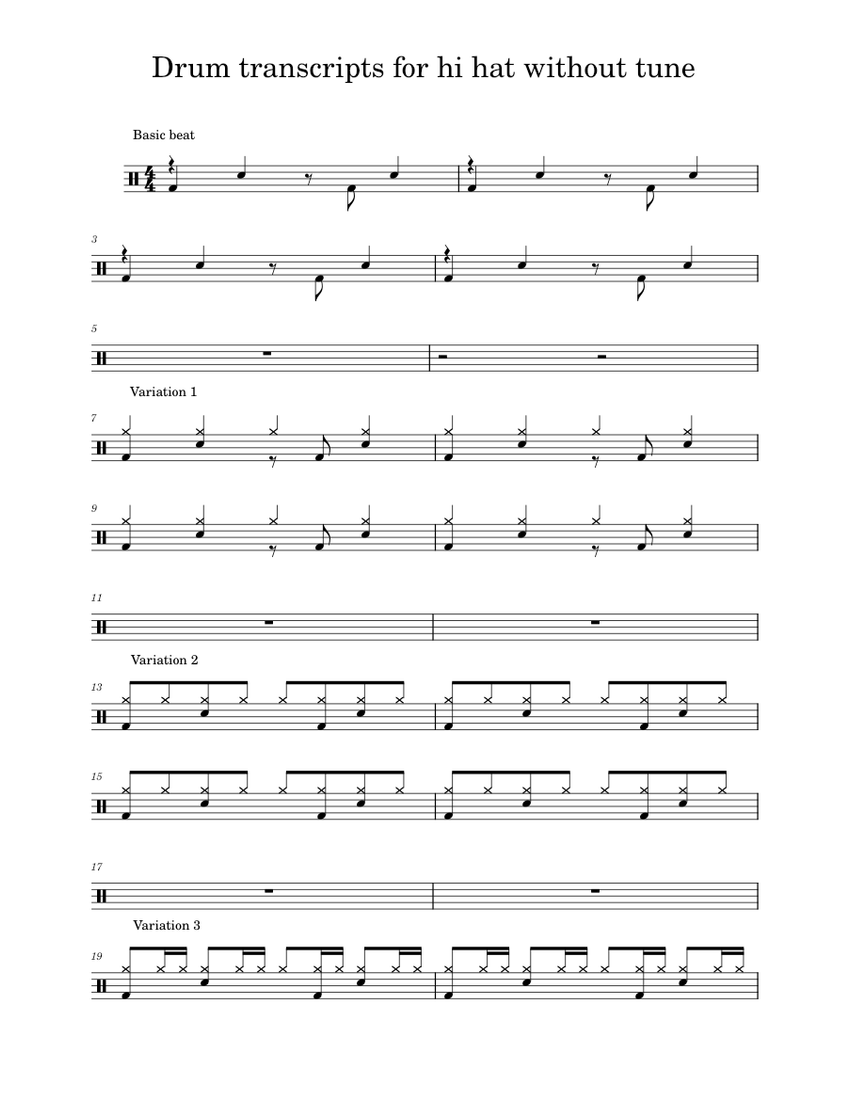 Drum transcripts for hi hat control video one Sheet Music for Drum ...