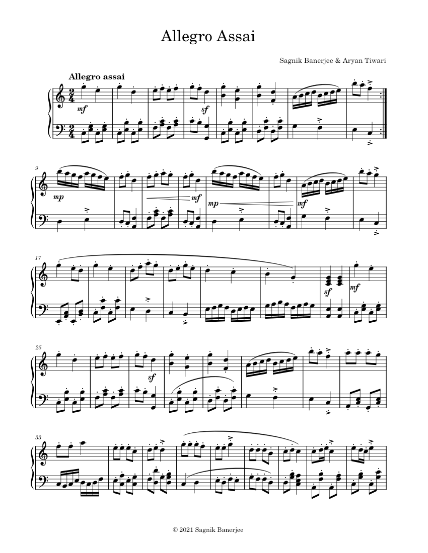 Allegro Assai Sheet Music for Piano (Solo) | MuseScore.com