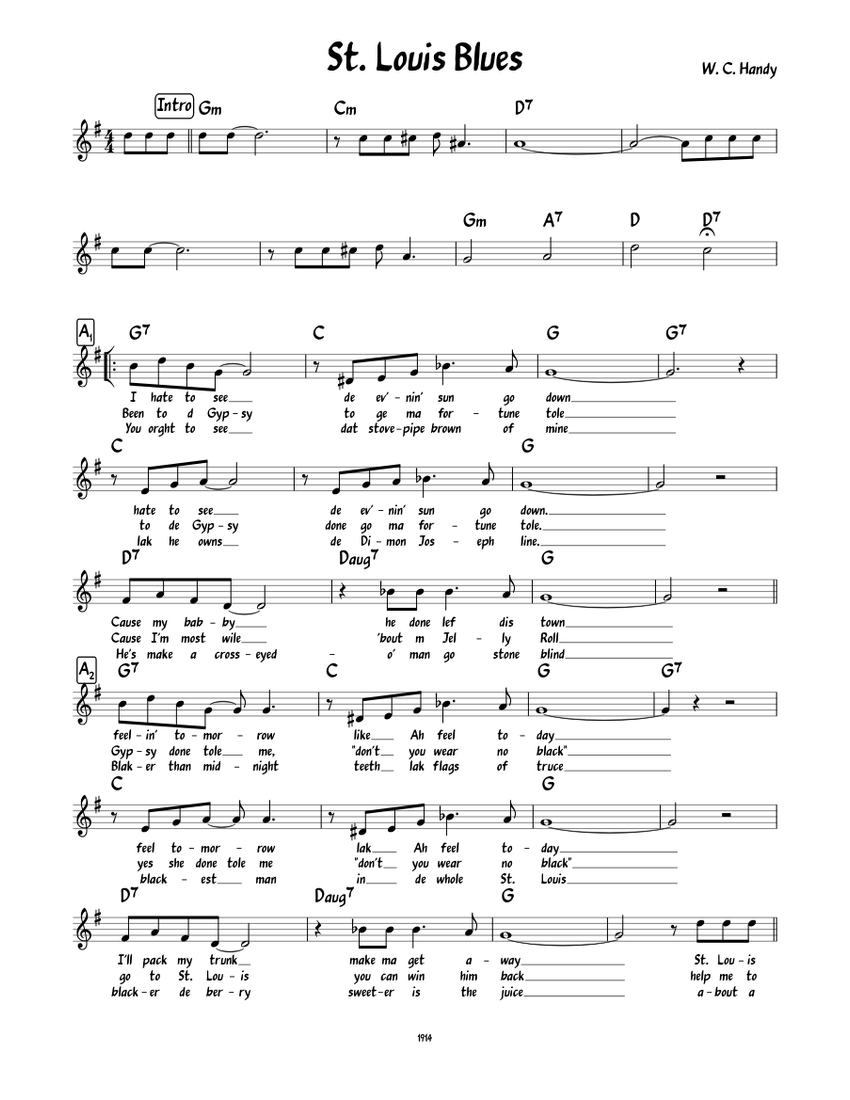 St. Louis Blues Sheet Music with Chords for Piano (Solo) easy ...
