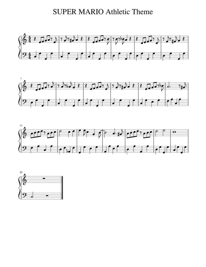SUPER MARIO Athletic Theme Sheet music for Piano (Solo) Easy ...