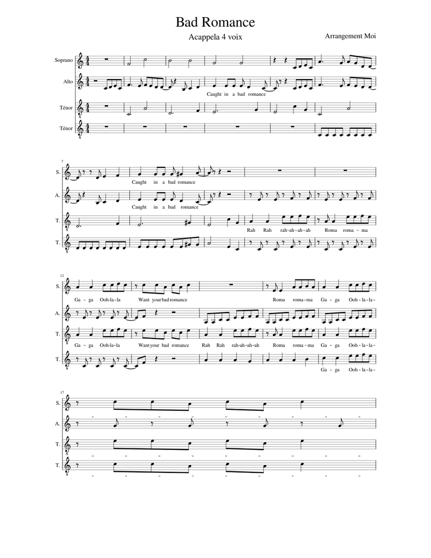 Bad Romance - Lady Gaga Sheet music for Soprano, Alto, Tenor (Choral ...