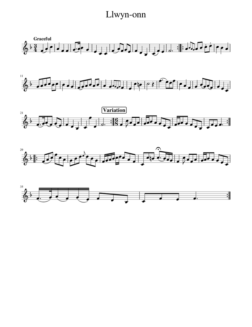 Llwyn-onn Sheet music for Piano (Solo) Easy | Musescore.com