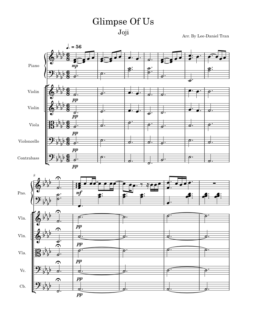 Glimpse of Us – Joji | Piano with Orchestral Accompaniment Sheet music ...