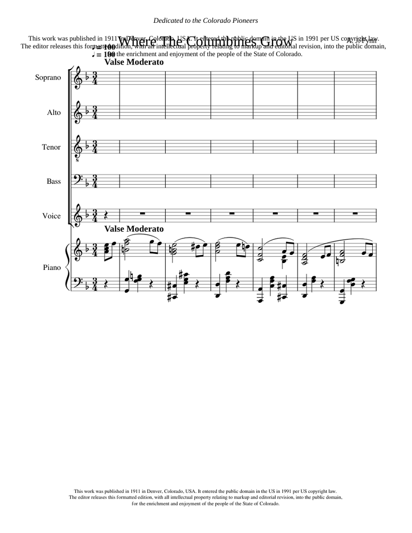Where the columbines grow - A. J. Fynn Sheet Music for Piano, Bass ...