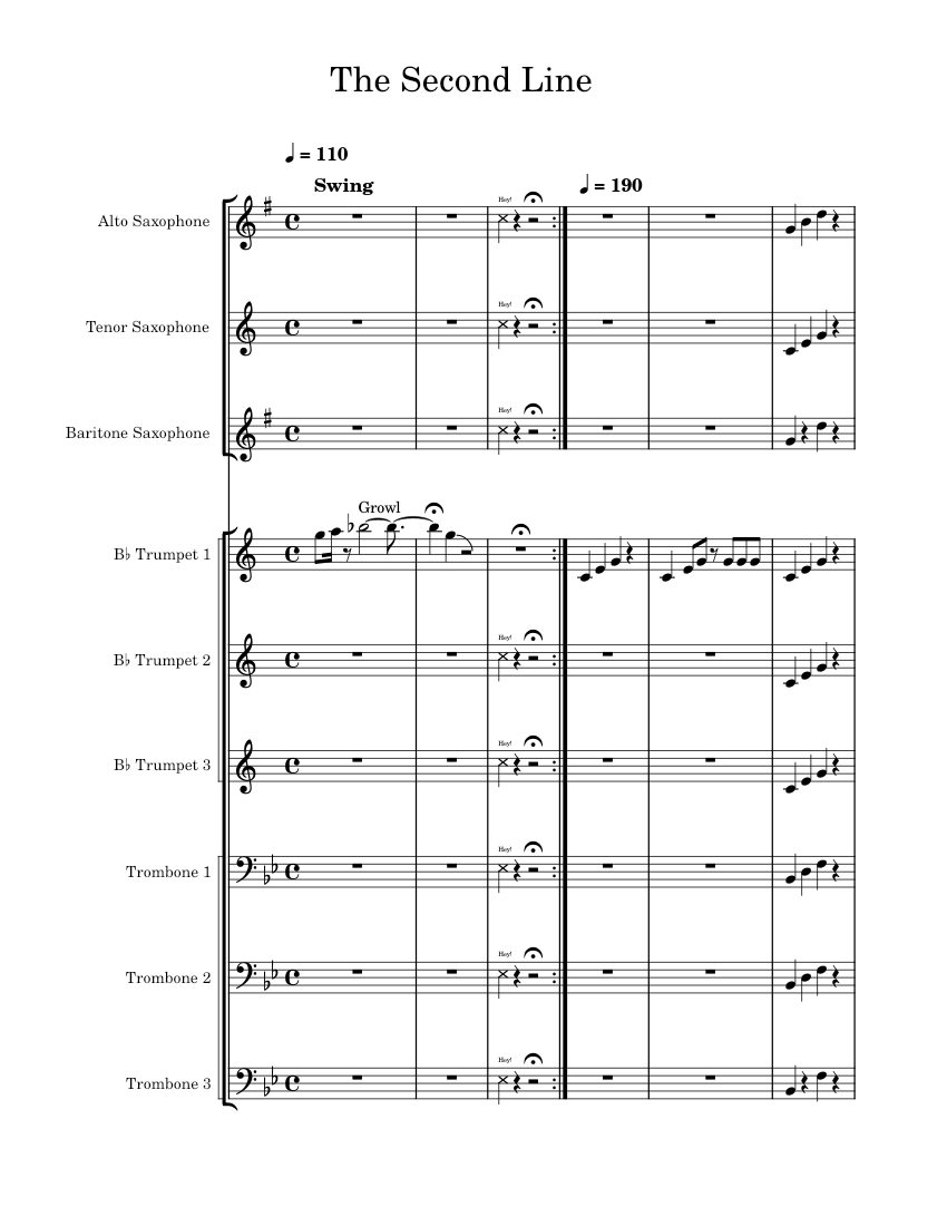 Joe Avery's Second Line Sheet Music for Trombone, Saxophone alto ...