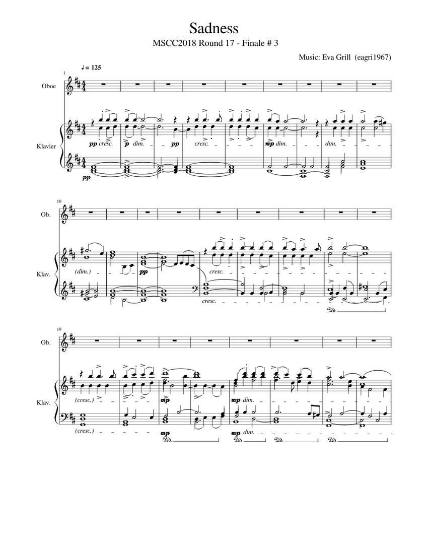 Sadness (MSCC2018 Round 17 - Finale # 3) Sheet music for Piano, Oboe ...