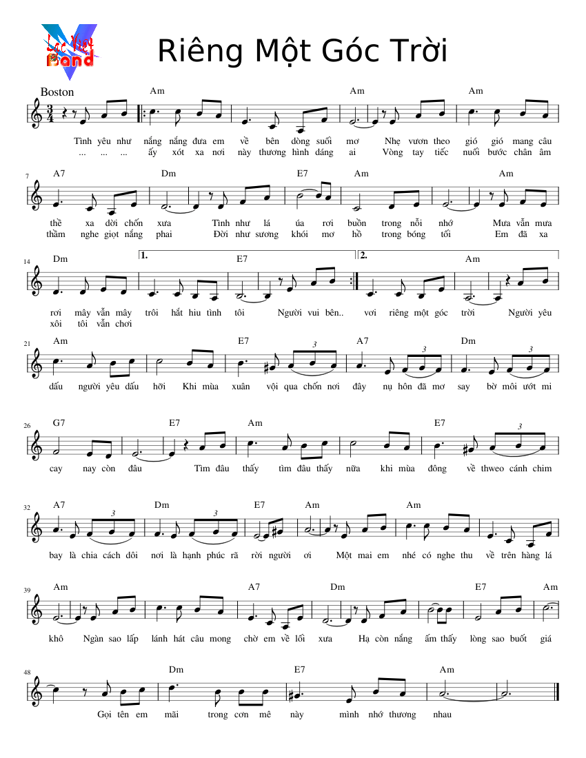 Riêng Một Góc Trời Sheet Music with Chords for Piano (Solo) | MuseScore.com