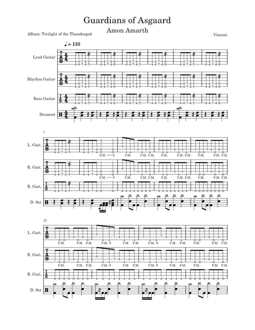 Amon Amarth - Guardians of Asgaard Sheet Music for Guitar, Bass guitar ...