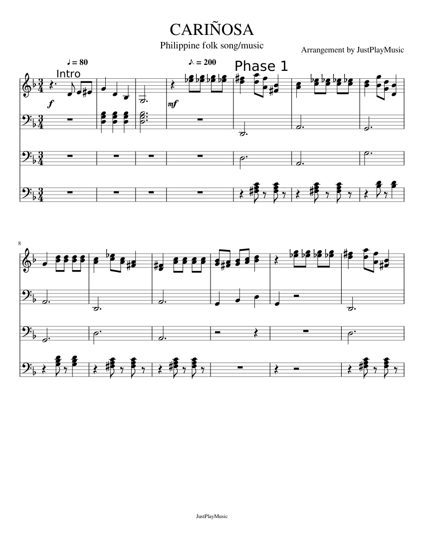 Cariñosa (Philippine Folk Dance) Sheet Music for Piano (Piano Duo ...