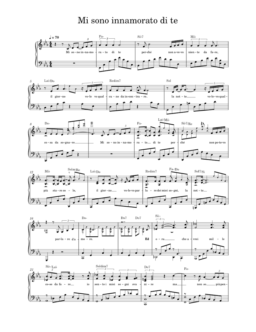 Mi sono innamorato di te – Luigi Tenco Sheet Music with Chords for ...