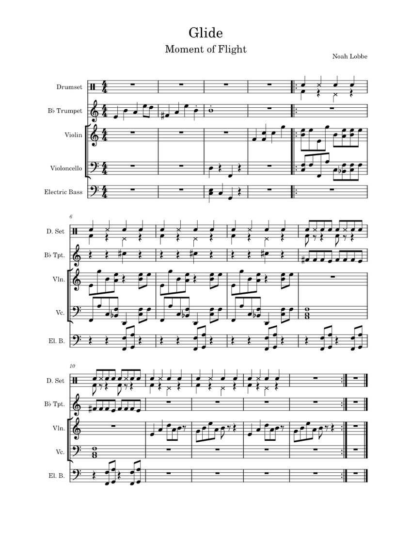 Glide Sheet music for Trumpet in b-flat, Violin, Cello, Bass guitar ...
