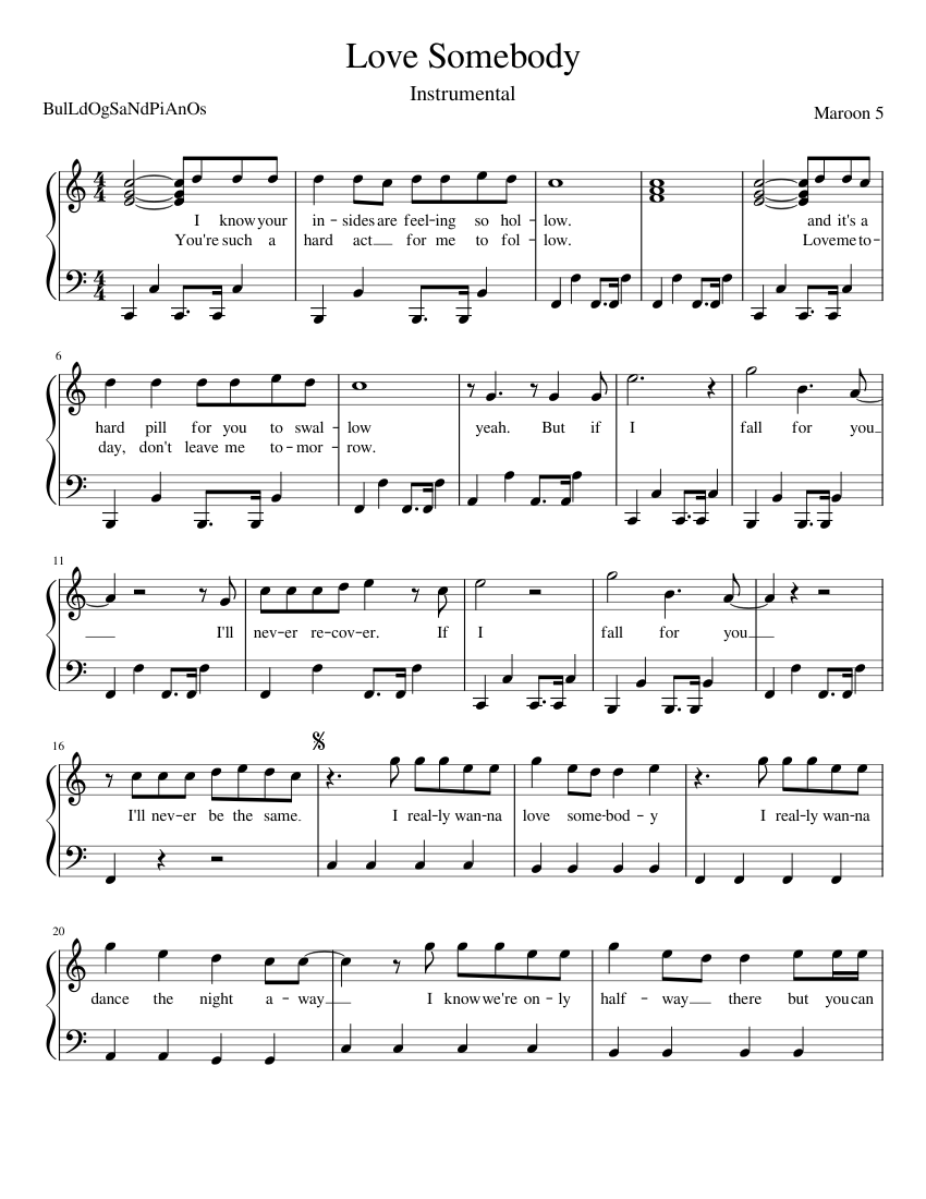 Love Somebody Sheet Music for Piano (Solo) easy | MuseScore.com