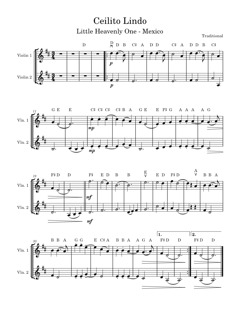 Cielito lindo – Misc Traditional Sheet Music for Violin (Solo) | MuseScore.com