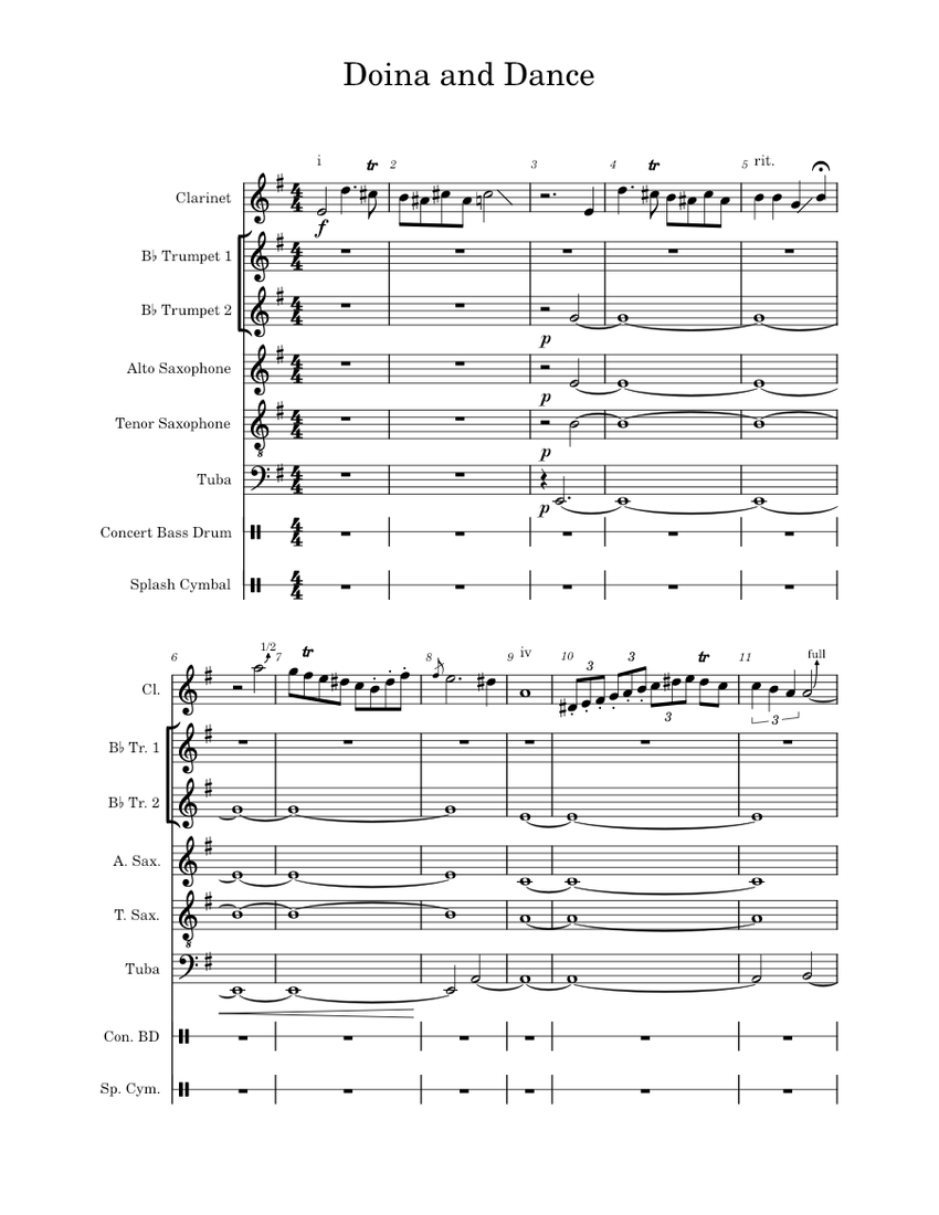Doina and Dance Sheet Music with Chords for Tuba, Saxophone alto ...