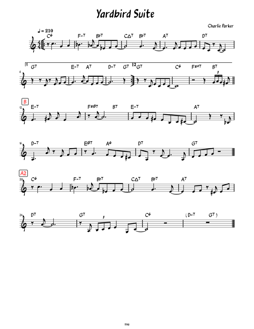 Yardbird Suite (Lead sheet) Sheet Music with Chords for Piano (Solo) Easy | MuseScore.com