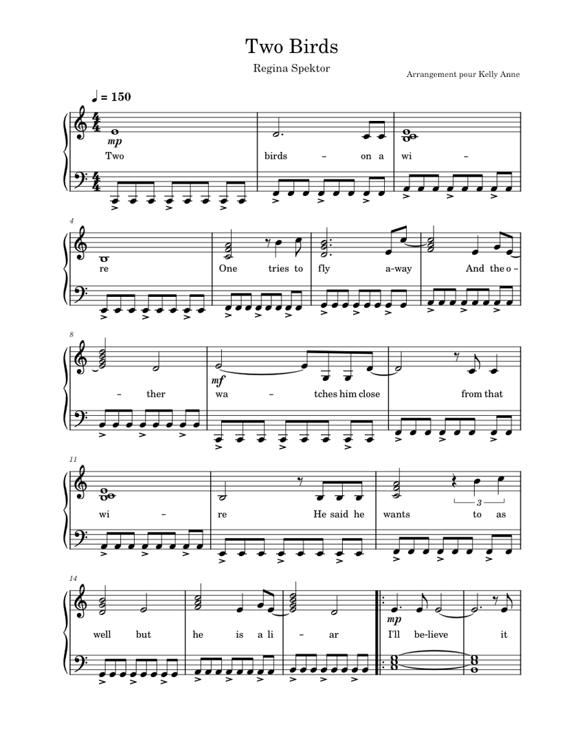 Two birds – Regina Spektor Sheet music for Piano, Vocals (Solo) | Musescore.com
