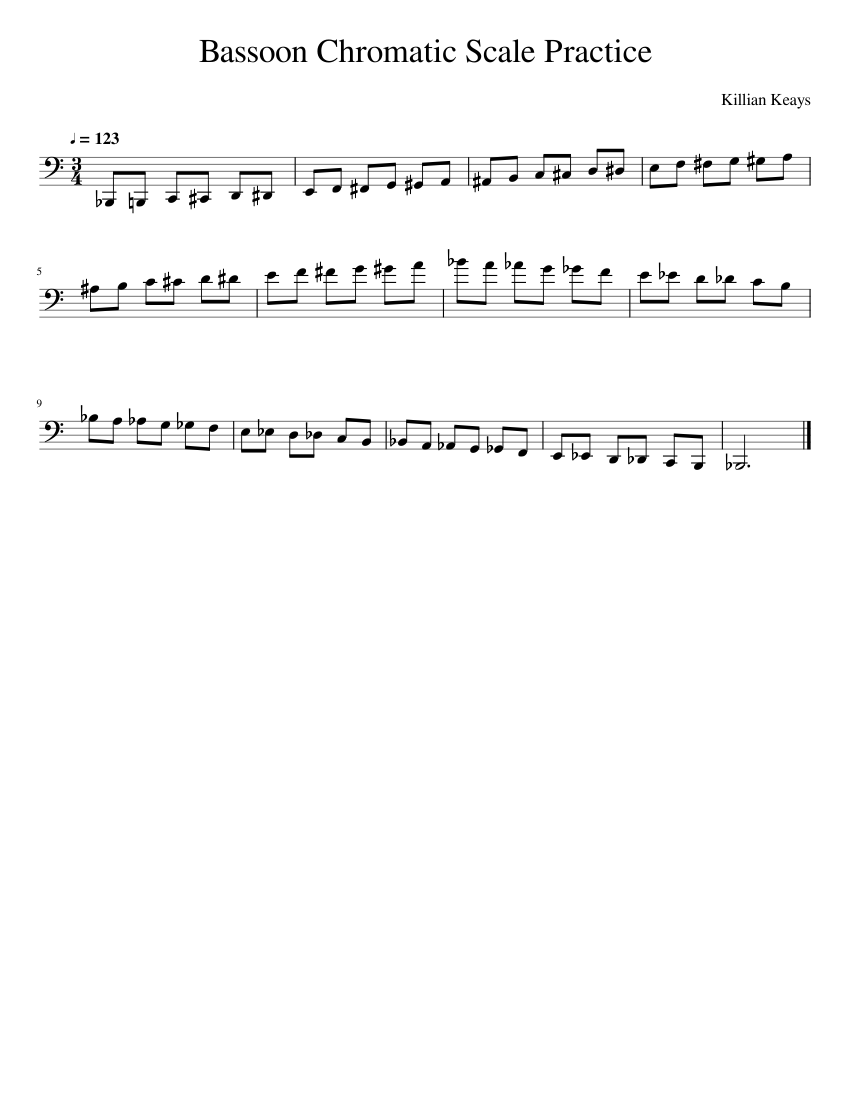 Bassoon Chromatic Scale Practice Sheet Music for Bassoon (Solo ...