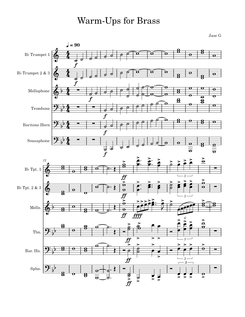 Warm-Ups for Brass Sheet music for Trombone, Mellophone, Trumpet in b ...