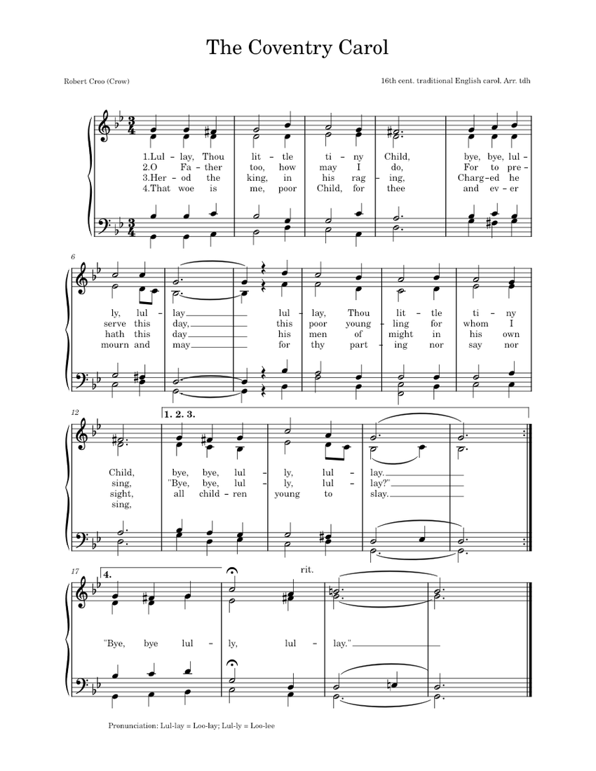 The Coventry Carol Sheet music for Piano (SATB) | Musescore.com