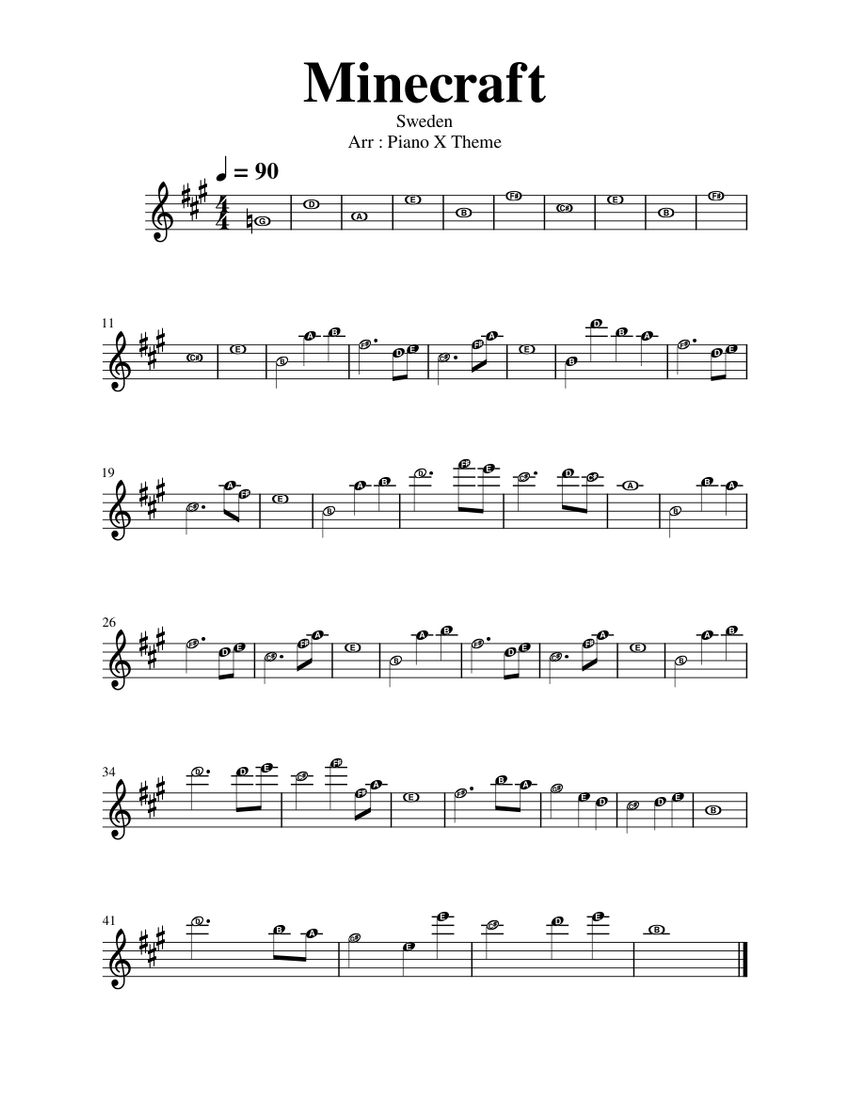 Minecraft - sweden – Misc Computer Games Minecraft one hand Sheet music ...