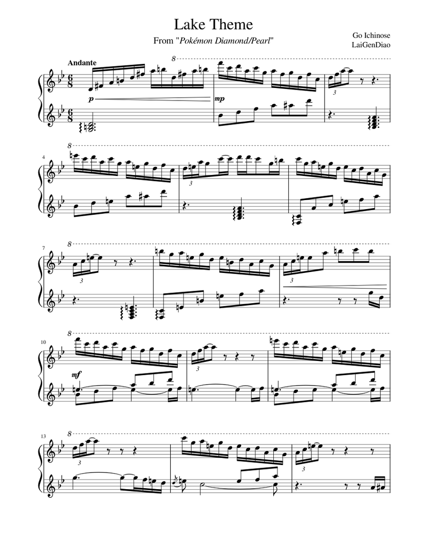 Lake Theme - Pokemon Diamond and Pearl – Hitomi Sato Lake Theme Sheet ...