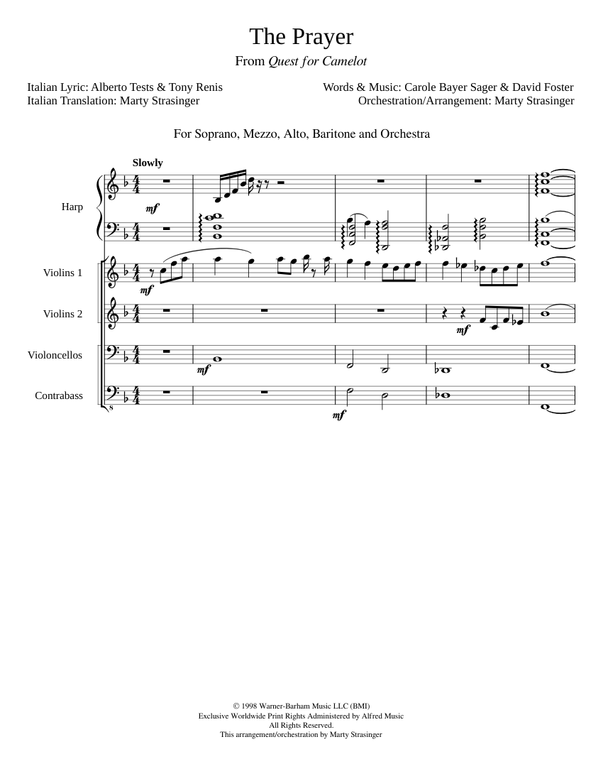 The Prayer Sheet Music for Piano, Oboe, Harp, Woodwinds (other) (Mixed ...