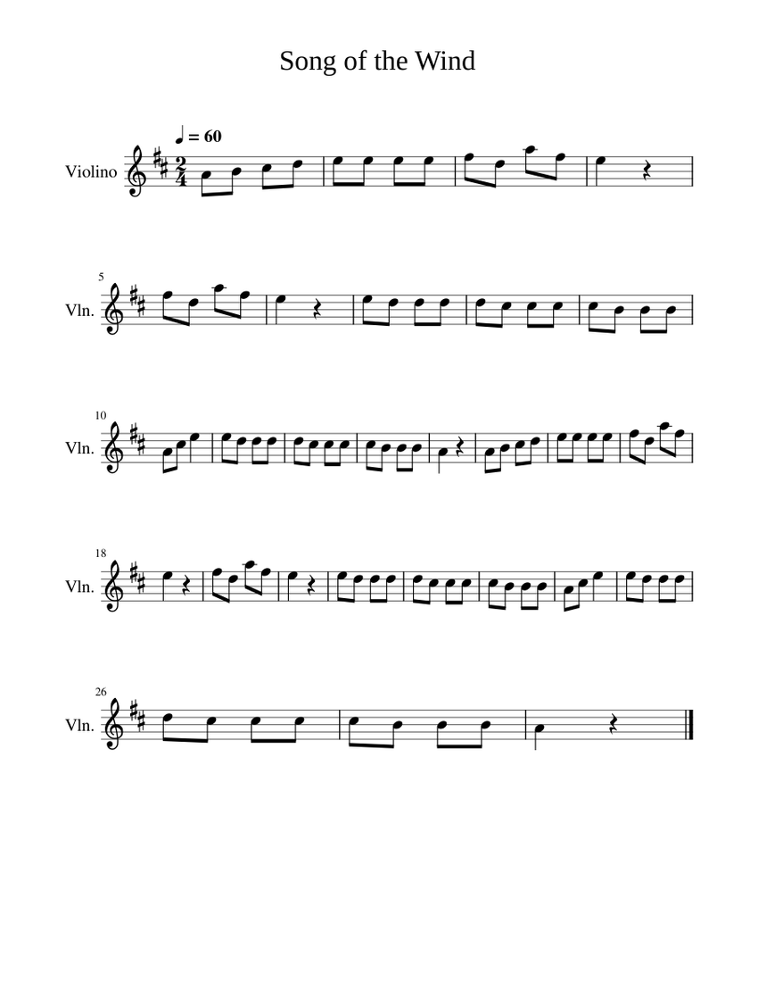 Song of the Wind Sheet Music for Violin (Solo) | MuseScore.com