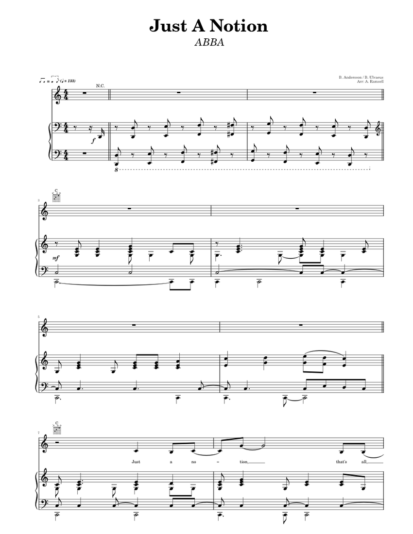 Just A Notion - ABBA Sheet Music with Chords for Piano, Vocals (Solo ...