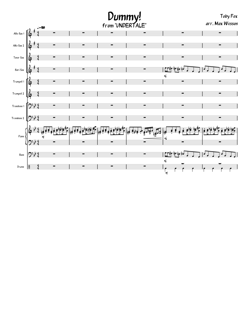 Dummy! (from UNDERTALE) Sheet music for Piano, Trombone, Saxophone alto ...