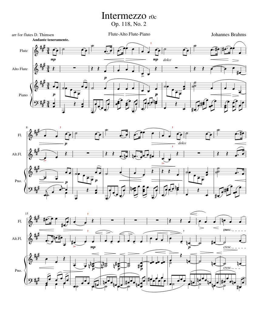 Brahms Intermezzo Opus 118, Number 2, F-AF-P r0c Sheet Music for Piano ...