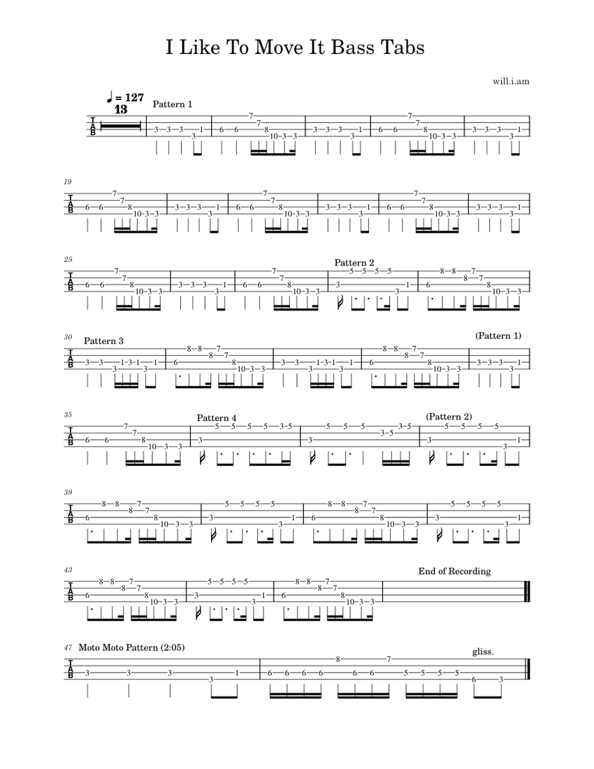 I like to move it – Will.i.am I Like To Move It Bass Tabs Sheet Music ...