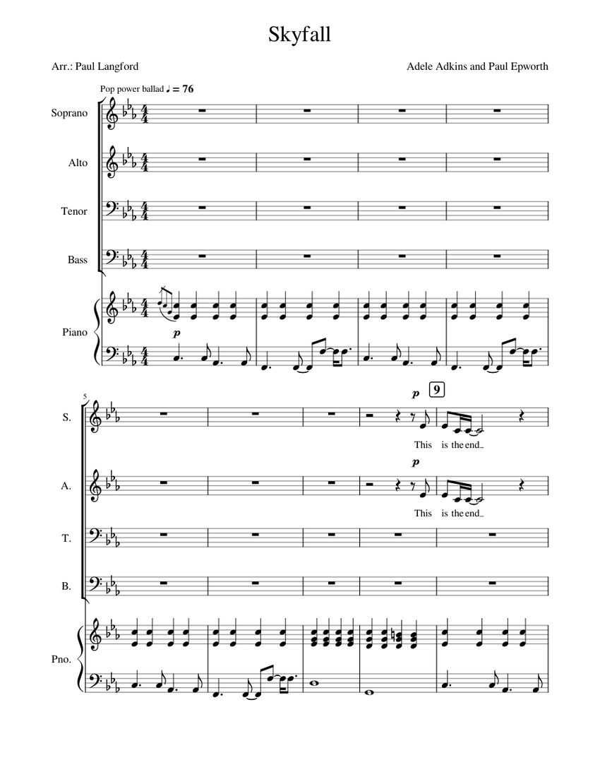Skyfall Sheet music for Piano, Soprano, Alto, Tenor & more instruments ...